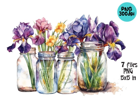 Mason Jar With Purple Flowers Clipart