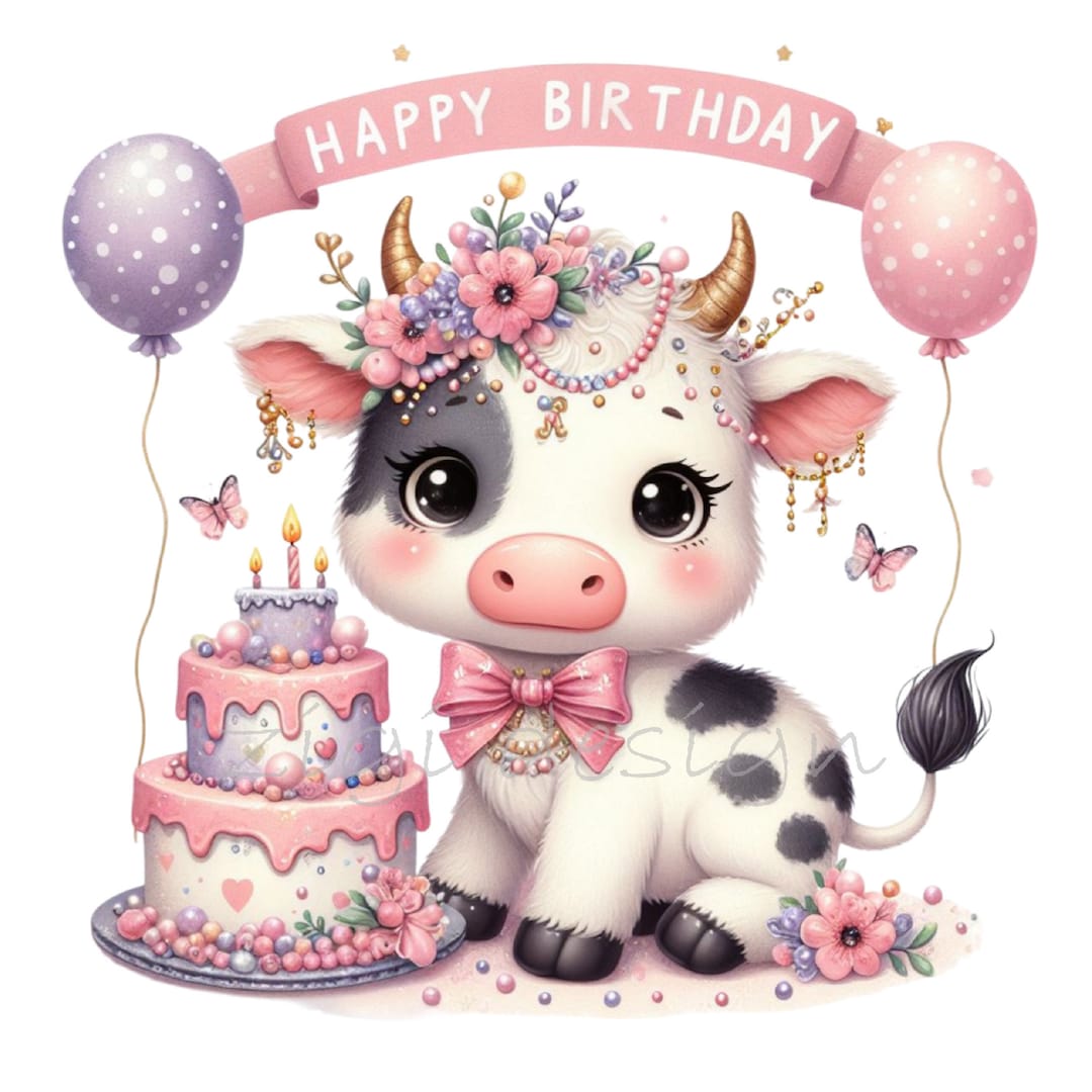 Cow Clipart, Birthday Clip Art, 12 PNG Pastel Colors Watercolor Farm ...
