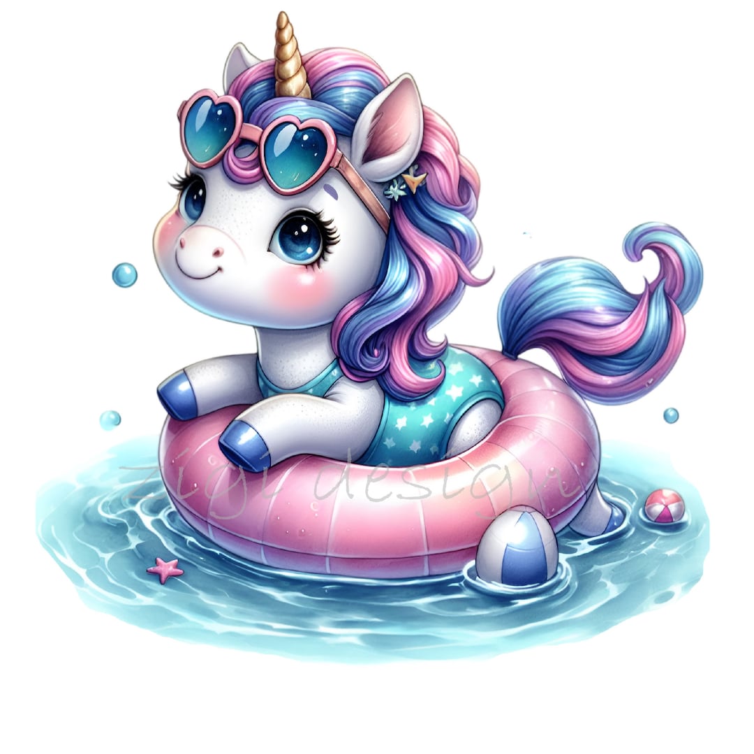 10 Summer Unicorn PNG Clipart - Cute Unicorn in Pool Float With Heart ...