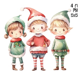 Santa's Elves Clipart PNG Watercolor Winter Christmas Clip Art ...
