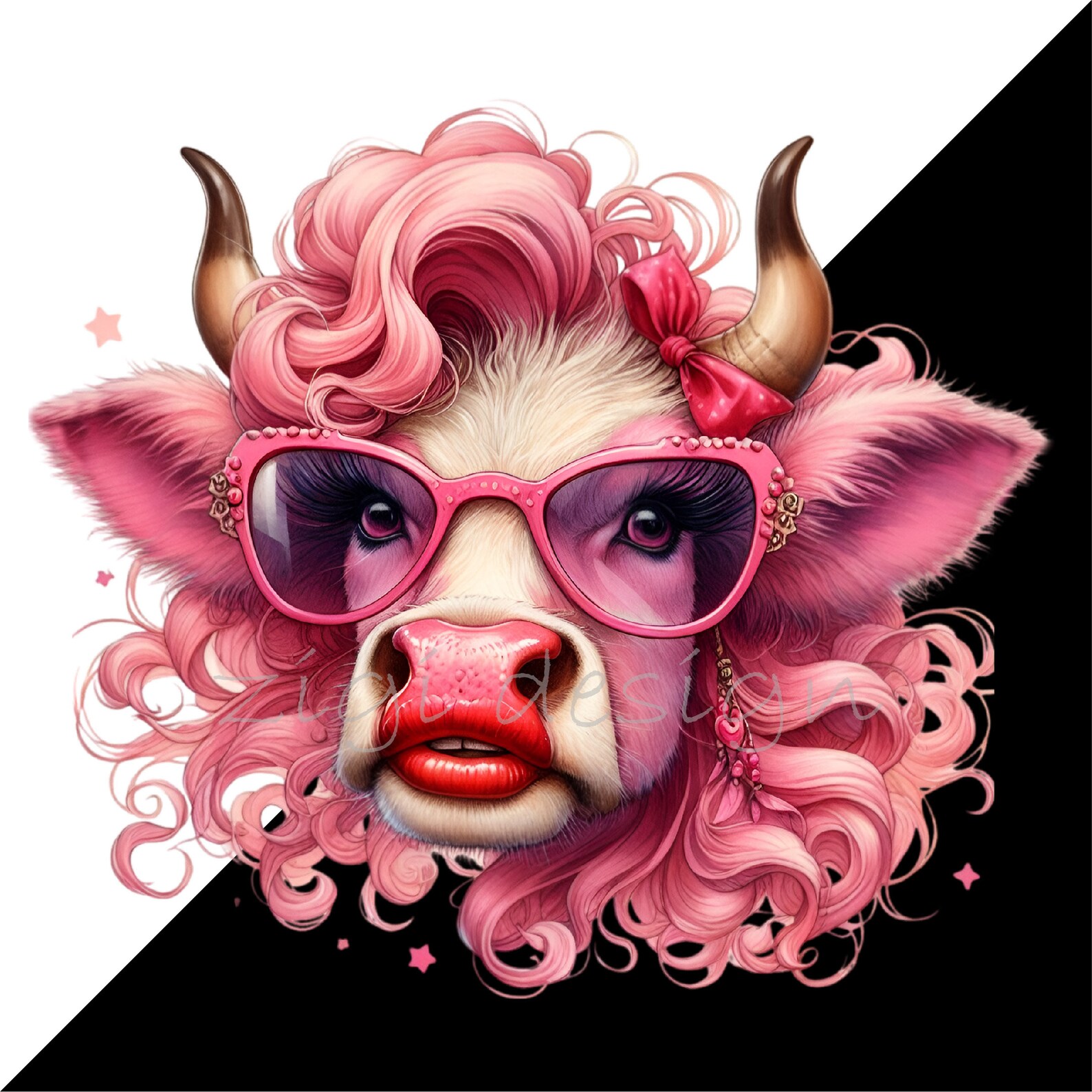 Glamorous Pink Cow Digital Clipart 12 PNG Cute Cow Illustration With ...