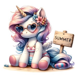 Unicorn Clip Art, 12 PNG Summer Clipart Sign Beach, Junk Journal, Card ...