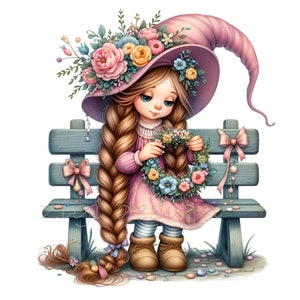 Girl Clipart, Gnome Clip Art, 10 PNG Spring Floral Pastel Colors ...