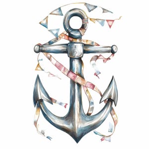 44 JPEG Watercolor Nautical Anchor Clipart - Ocean Splash Rope Anchor ...