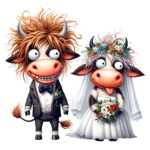 Cute Cow Wedding Couple Clipart 12 PNG - Bride and Groom Cows in ...