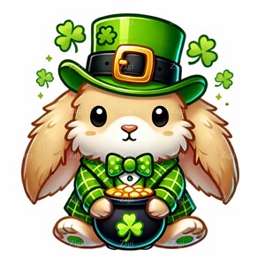 12 Irish Bunny Clipart PNG, St. Patrick's Day Rabbit With Shamrocks and ...