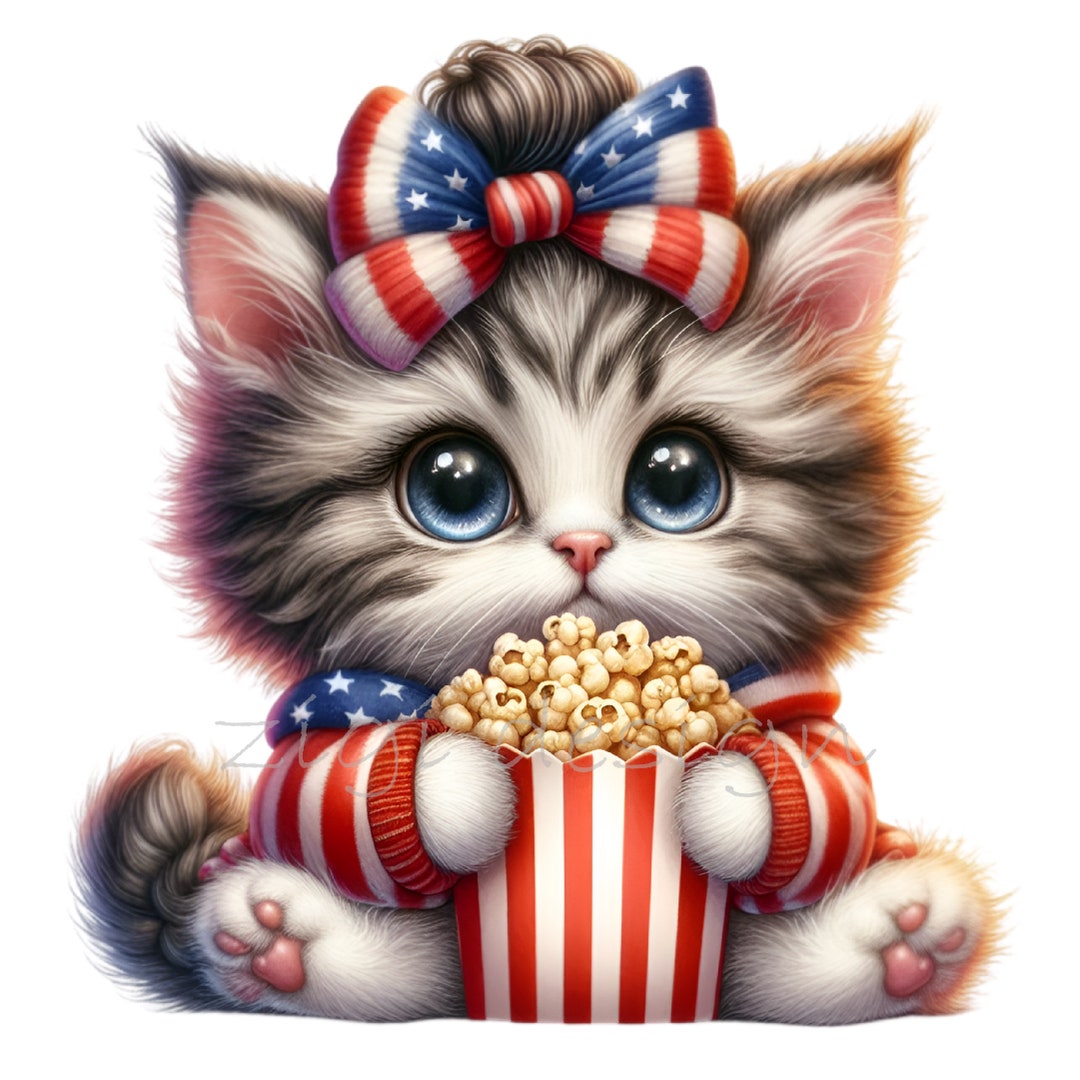 Kitten Clip Art, Patriotic Cat Clipart, 4th of July Clipart, 12 PNG ...