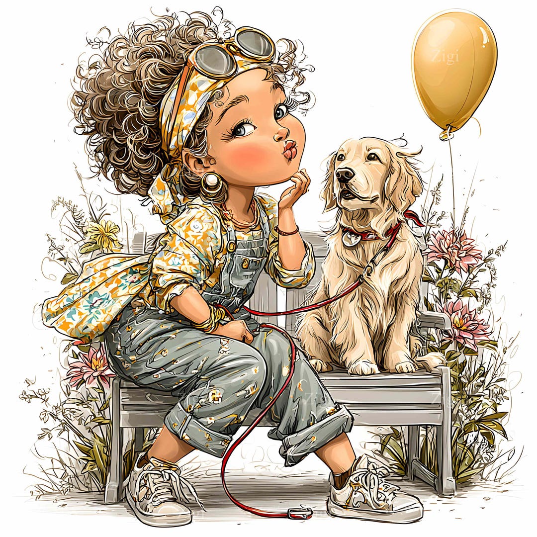 12 JPG Girl With Dog and Balloon Park Scene Digital Clipart - Etsy