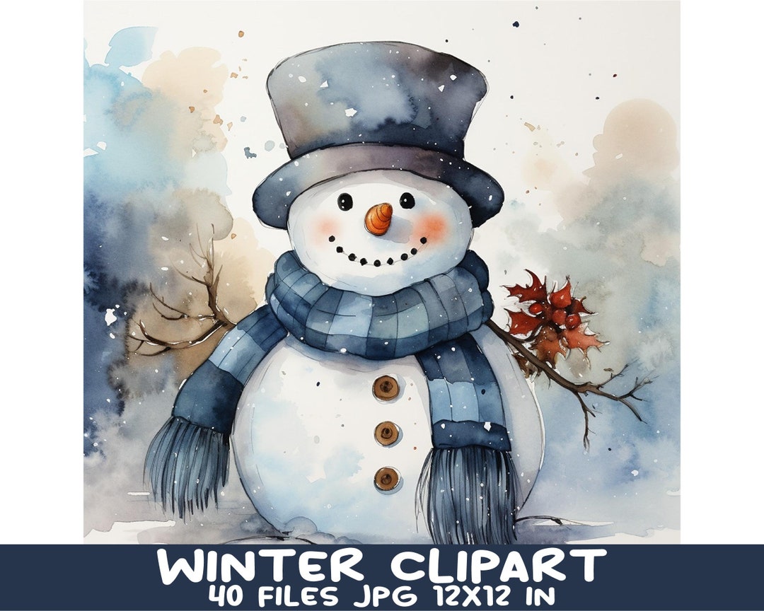 Winter Snowman Clipart, 40 Snowman Illustration, Festive Holiday Art ...