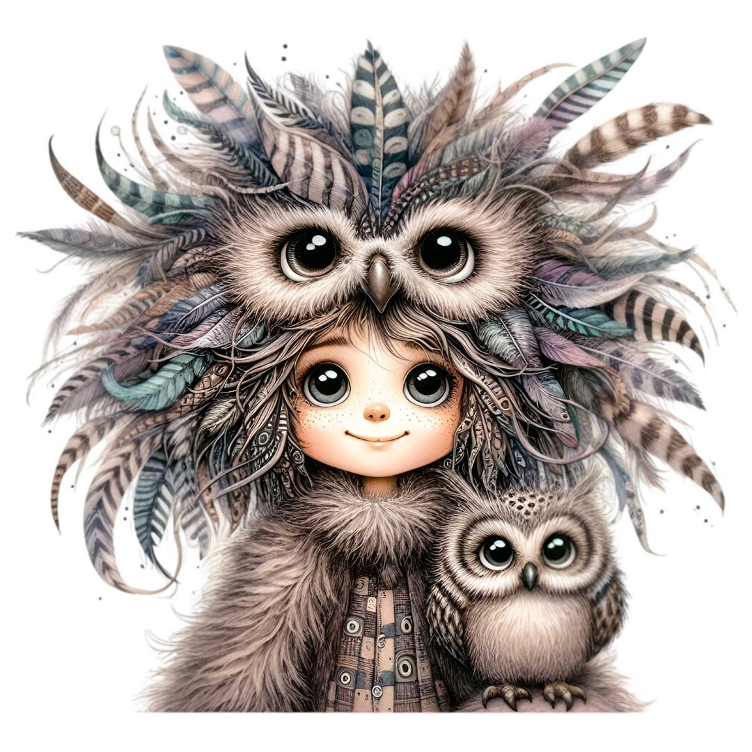 12 Cute Owl Girl PNG Clipart – Child in Owl Costume With Feathers and ...