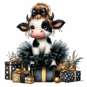 Cow Ballerina With Gift Boxes PNG Clipart, 12 Cute Cow in Black Tutu ...