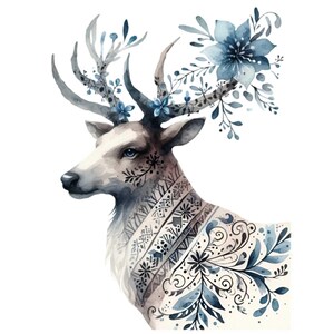 15 PNG Floral Deer PNG Clipart - Elegant Reindeer With Blue Watercolor ...