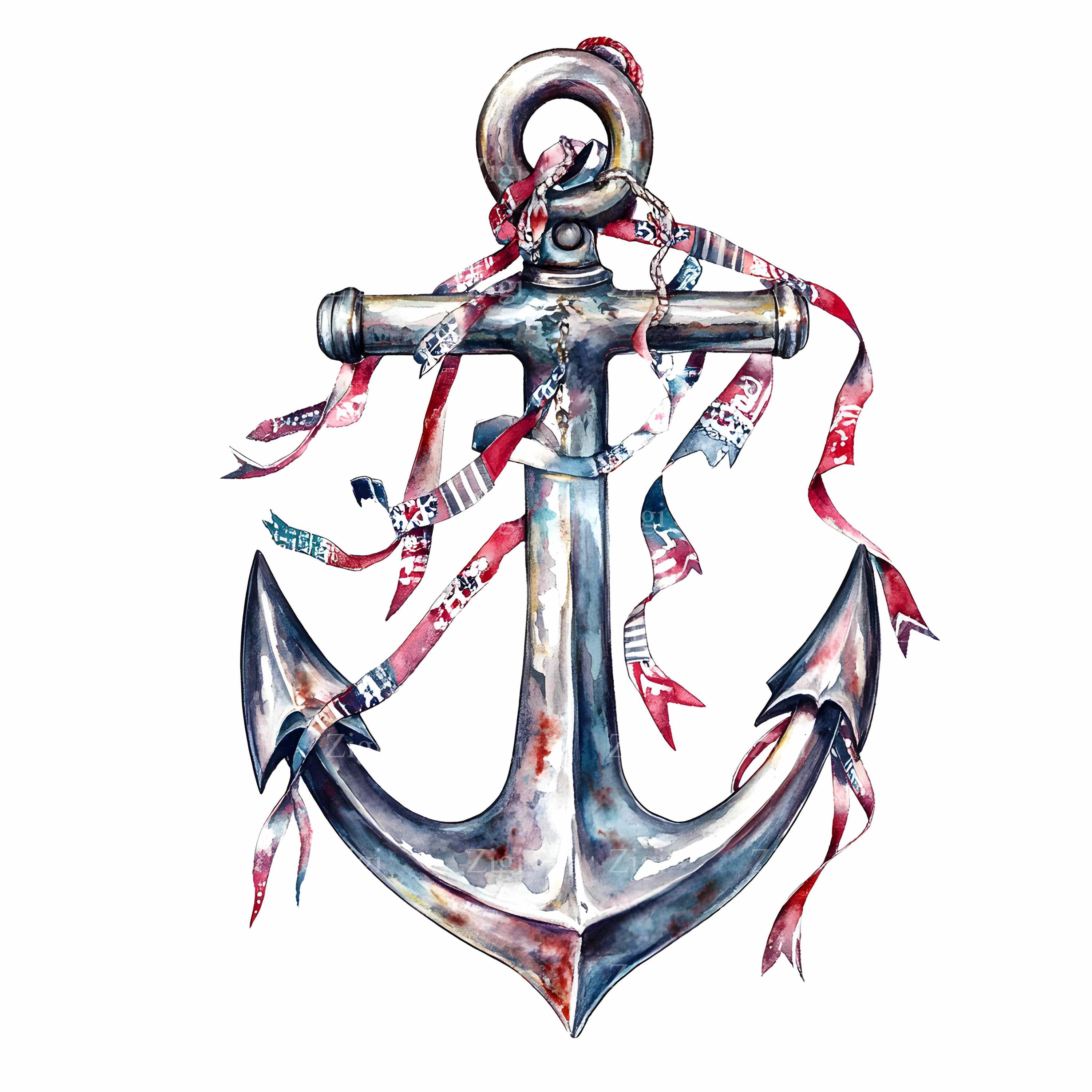 44 JPEG Watercolor Nautical Anchor Clipart - Ocean Splash Rope Anchor ...