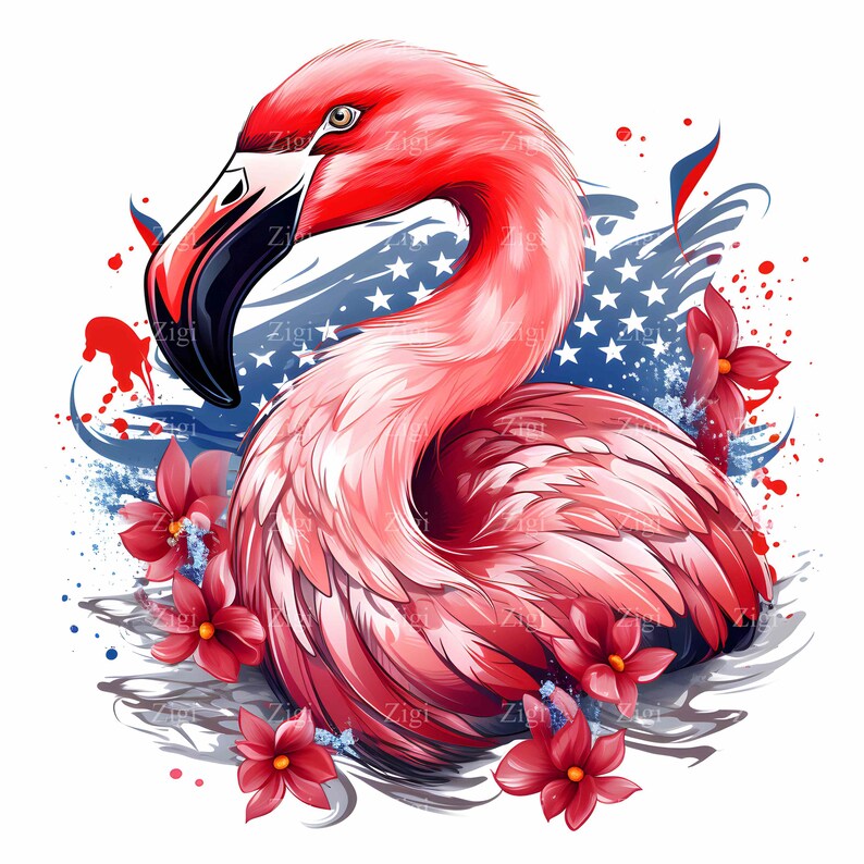 18 JPG USA Flamingo Digital Art, American Flag Bird Sublimation ...
