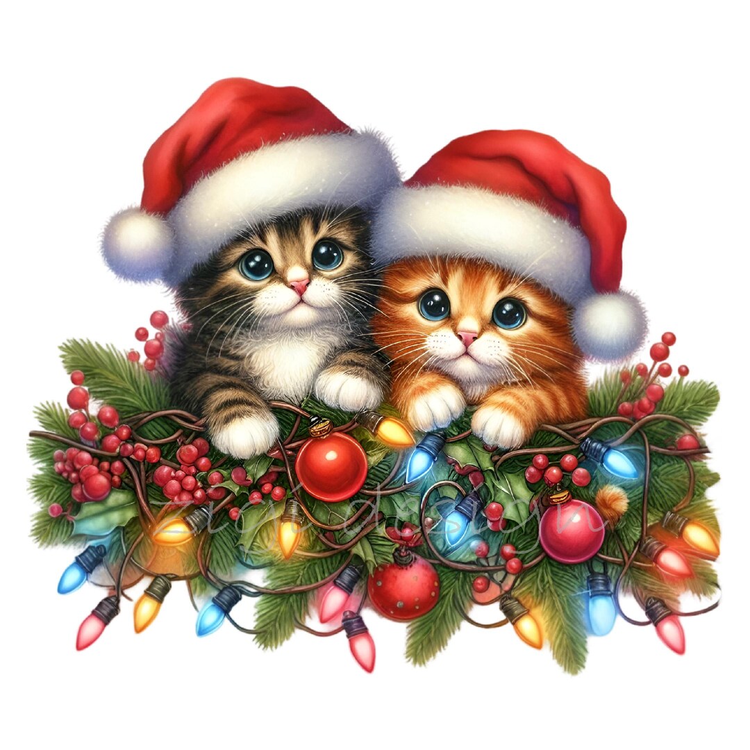 Christmas Cats Clipart PNG, 15 Festive Kittens in Santa Hats With ...