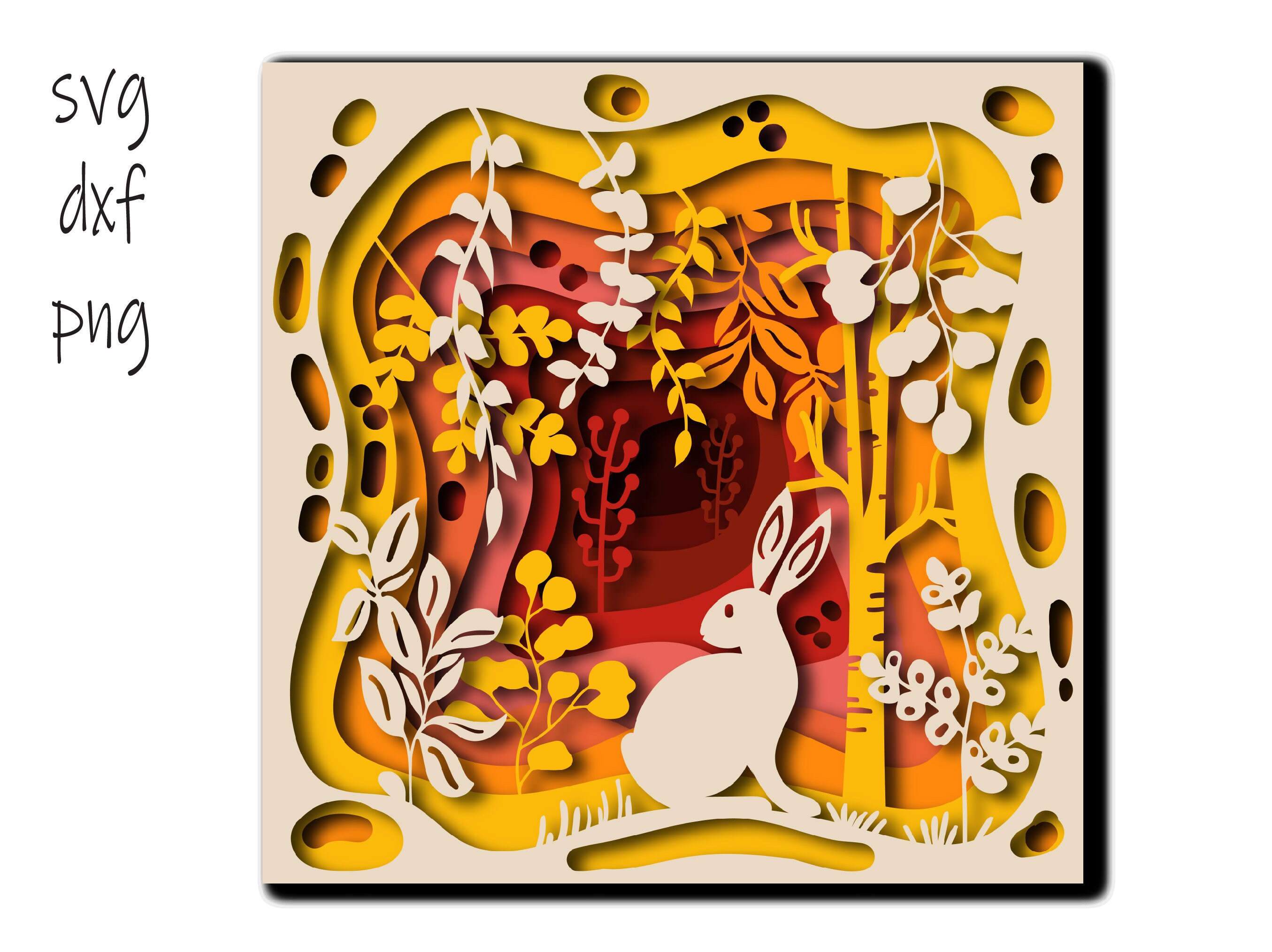 Rabbit Shadowbox 3D Paper Cut Template Hare Forest Nature - Etsy
