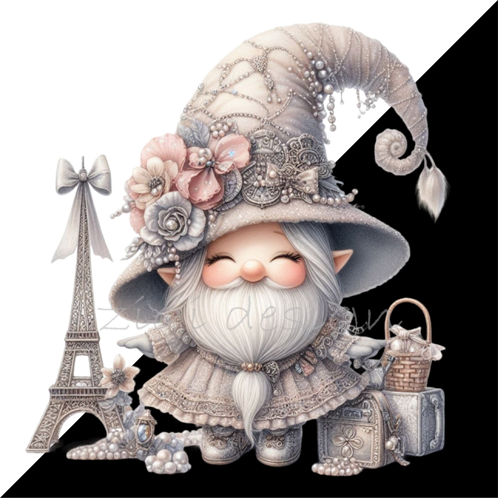 12 Paris Gnome PNG Clipart – Cute Traveler Gnome With Eiffel Tower ...