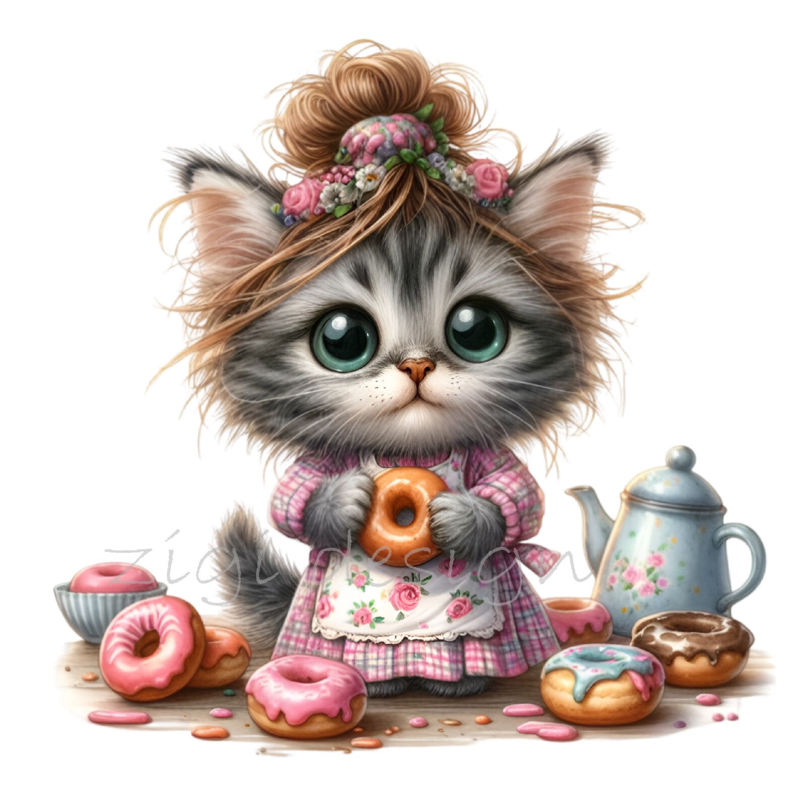 Baker Kitten Clipart With Cupcakes Adorable Cat Illustration 15 PNG ...