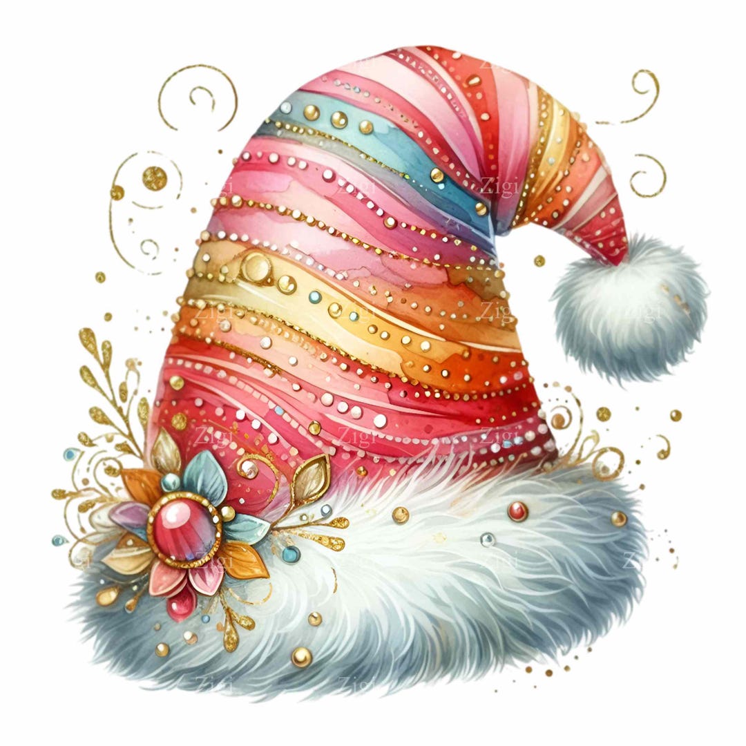 10 Rainbow Glitter Santa Hat PNG Clipart, Colorful Festive Hat With ...