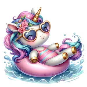 10 Summer Unicorn PNG Clipart - Cute Unicorn in Pool Float With Heart ...