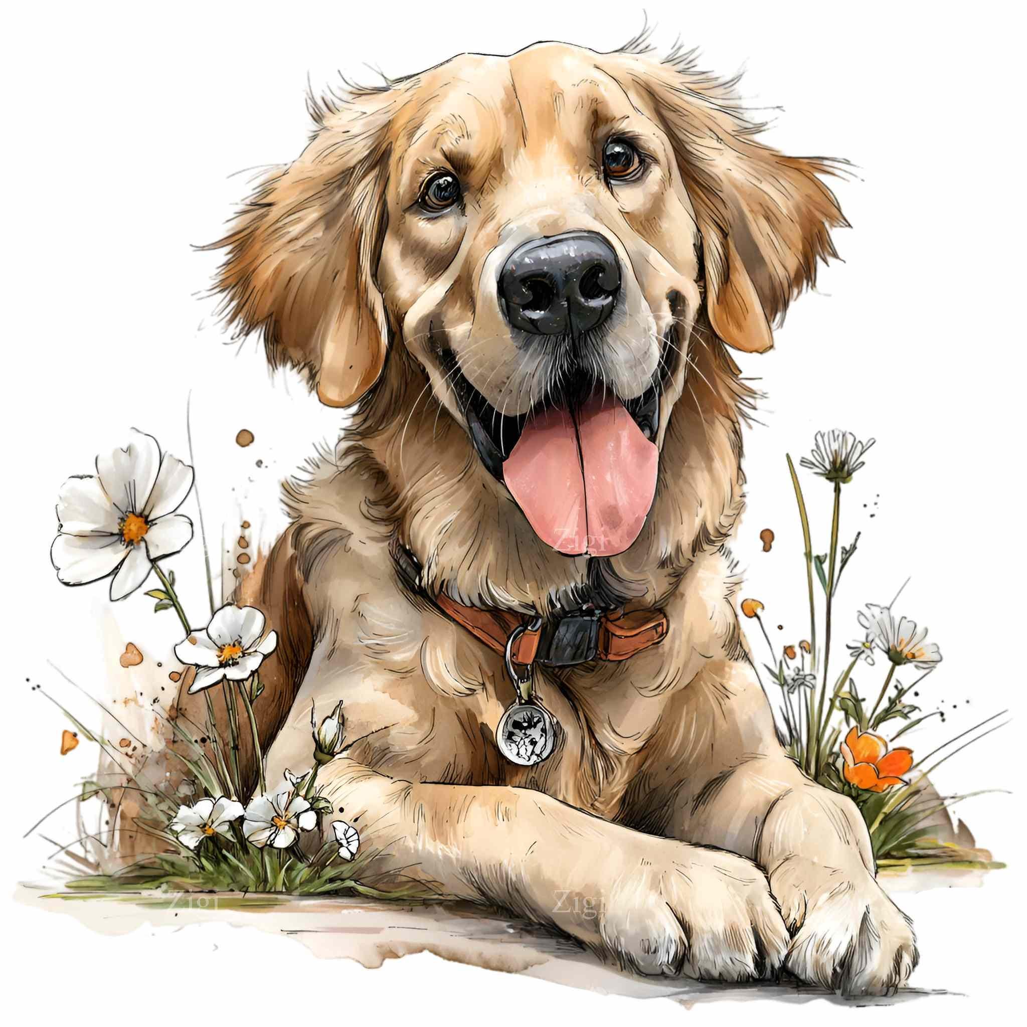 15 PNG Golden Retriever Clipart – Watercolor Dog Illustration, Pet ...
