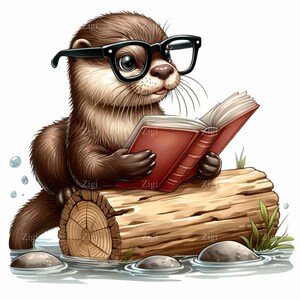 12 PNG Teacher Otter Clipart – Cute Professor Animal PNG With Books for ...