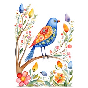 Folk Art Bird Clipart, 12 PNG Watercolor - Etsy