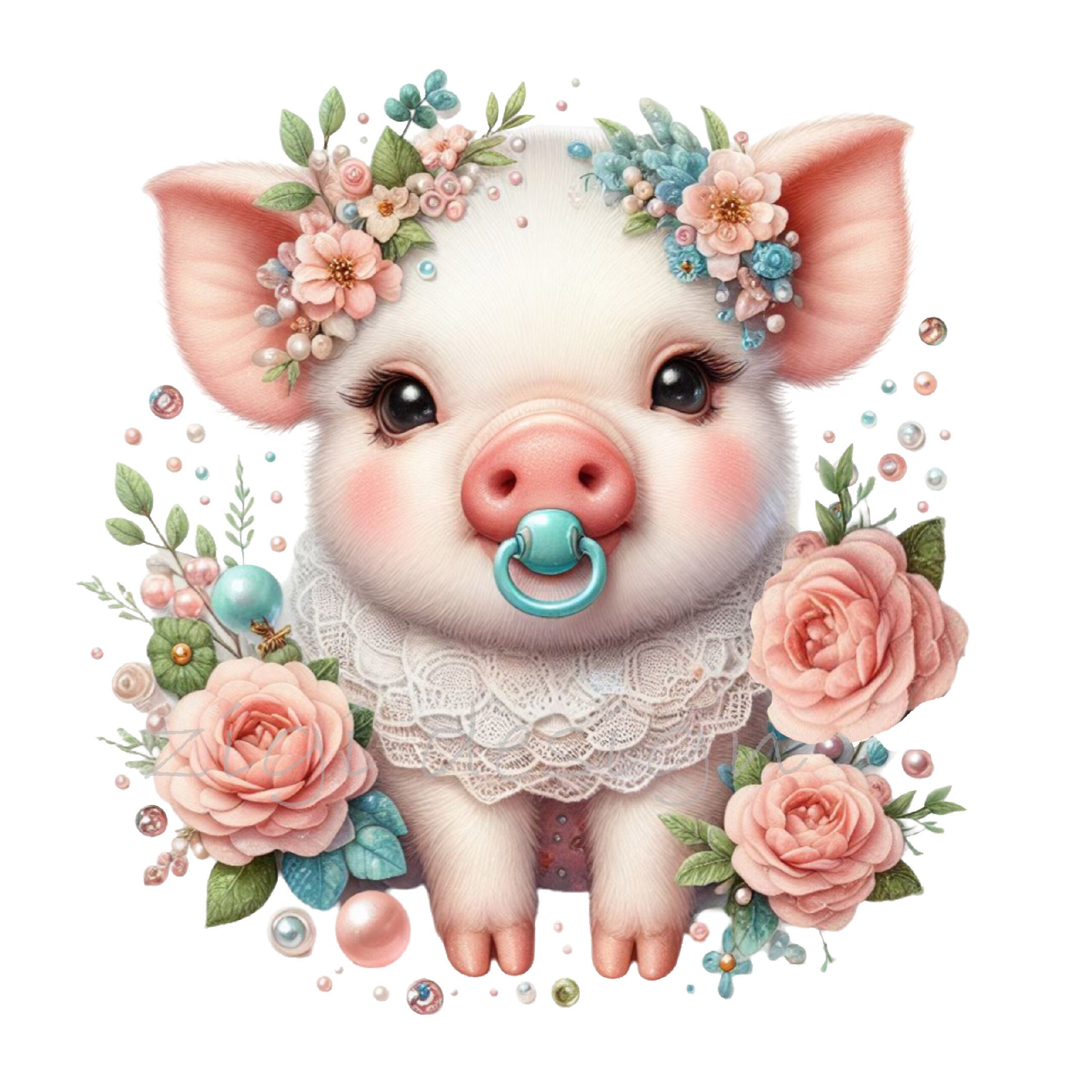 10 Baby Pig PNG Clipart – Cute Piglet With Pacifier, Floral Crown ...