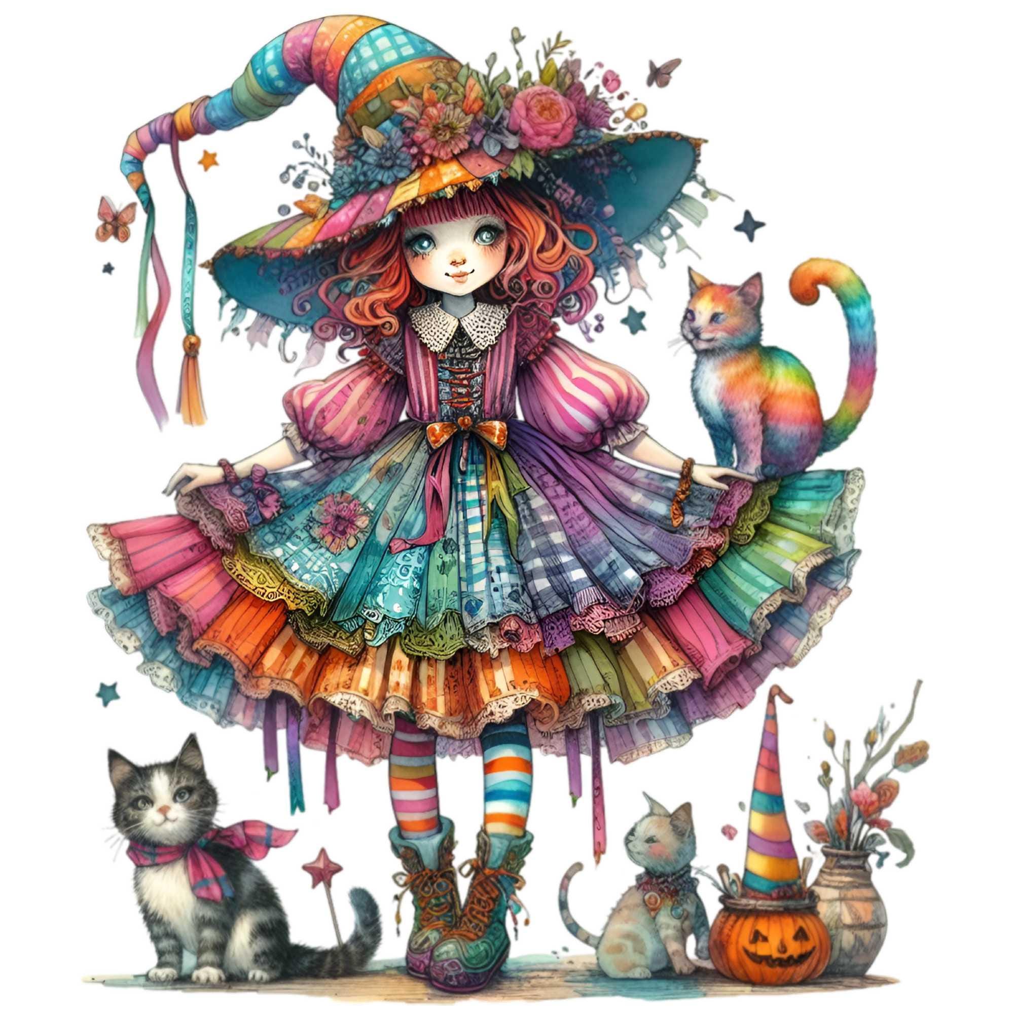 12 PNG Witch Orange Cat Halloween Spooky Rainbow Clipart - Etsy