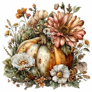 15 PNG Autumn Floral Pumpkin Clipart – Fall Bouquet & Harvest ...