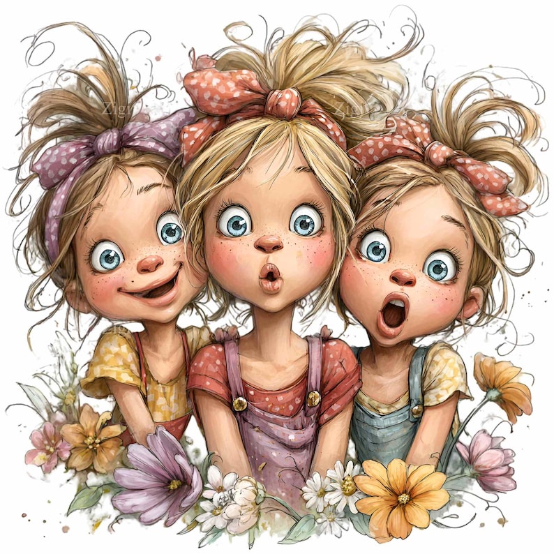 10 PNG Three Girls Clipart – Cute Watercolor PNG – Friendship Sisters ...