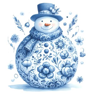 Blue Snowman Clipart PNG, 15 Vintage Floral Snowman Illustration ...