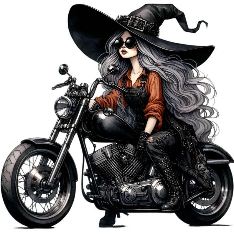 14 PNG Motorcycle Witch Clipart – Halloween PNG – Biker Witch Art for ...