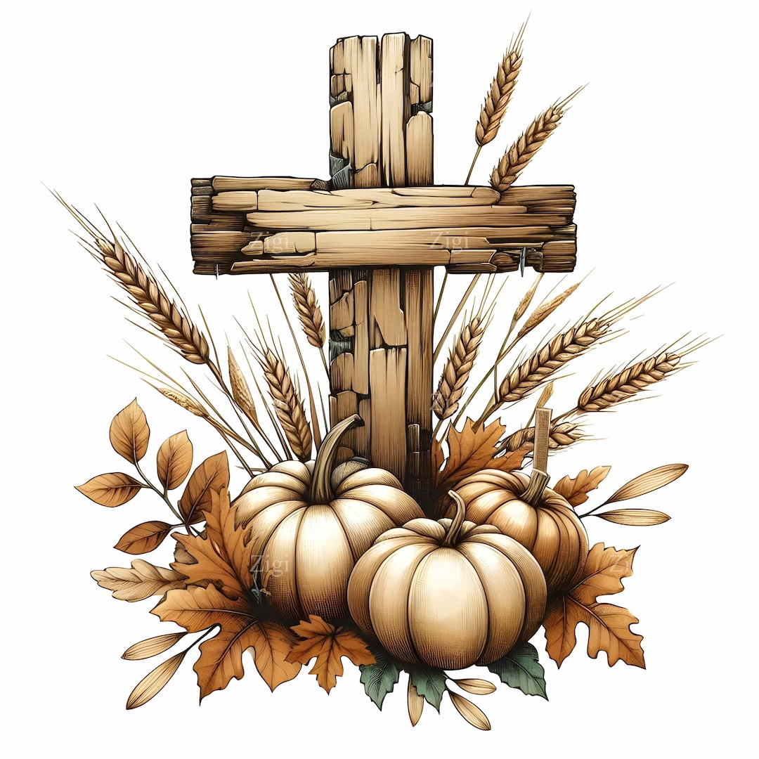 20 JPG Rustic Autumn Cross, Fall Pumpkin Harvest Clipart, Christian ...