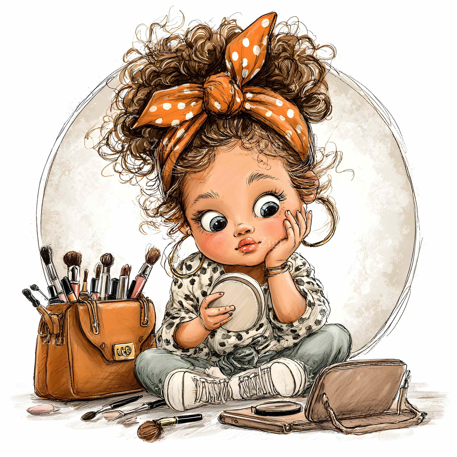 27 JPEG Makeup Girl Clipart – Cute Cartoon JPG – Fun Mirror Scene for ...