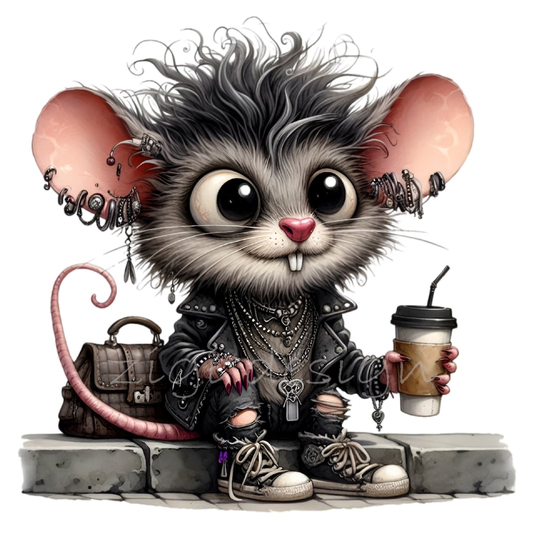 Gothic Mouse With Coffee Clipart, 12 PNG Comics Funny Street Animal ...