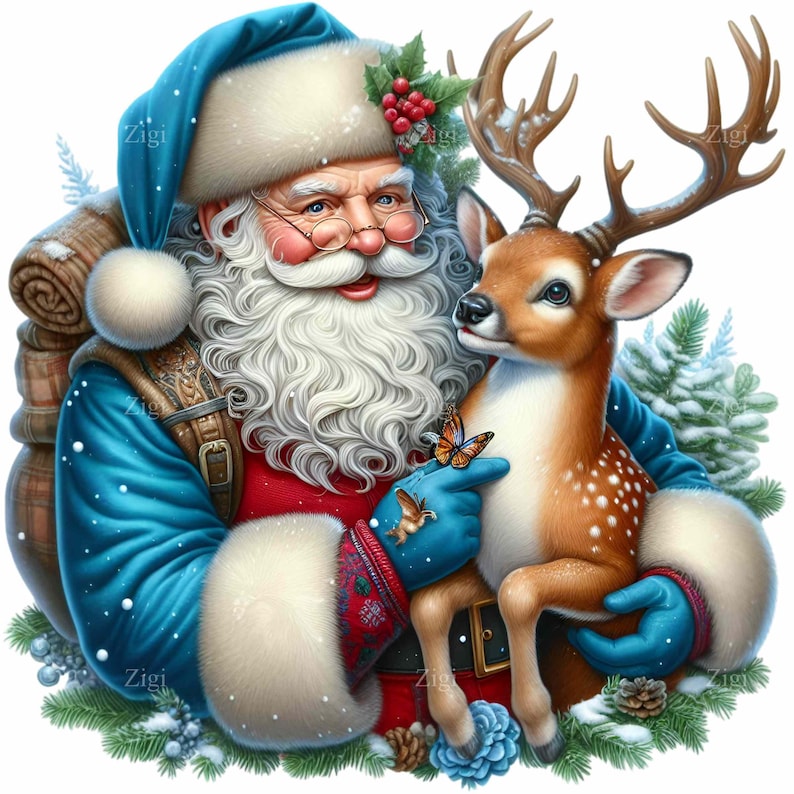 10 PNG Antler Santa Clipart – Blue Christmas PNG – Mystical Winter ...