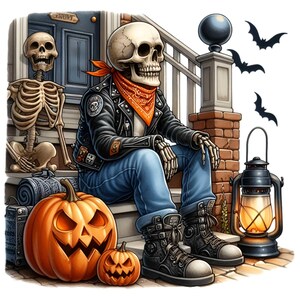 10 Halloween Skeleton Biker PNG, Spooky Motorcycle Skeleton Clipart ...