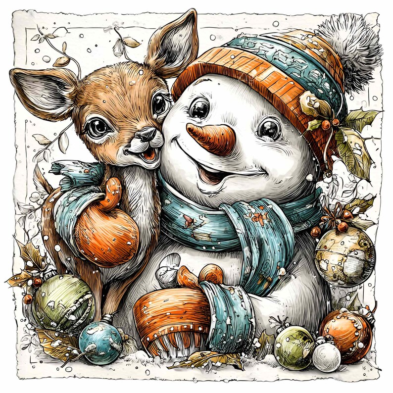10 PNG Winter Friends – Snowman and Deer PNG Clipart – Christmas Art ...