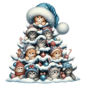 12 Christmas Kittens PNG Clipart, Cute Cats in Winter Hats Digital Art ...
