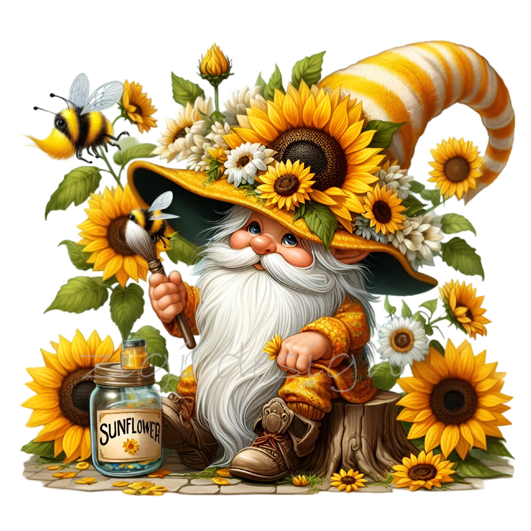 10 PNG Sunflower Gnome Clipart – Summer Bee Garden Sublimation Design ...