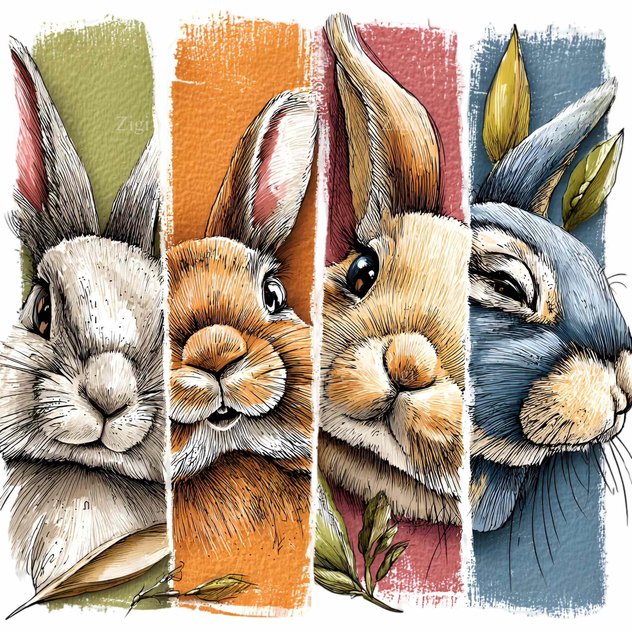 10 PNG Woodland Bunny, Botanical Rabbit Clipart, Watercolor Animal ...