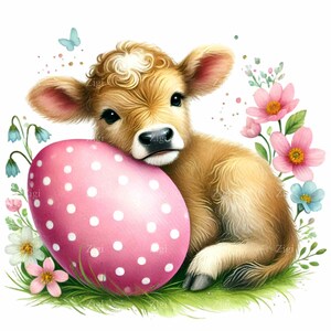 10 Calf PNG With Polka Dot Egg PNG Clipart – Whimsical Spring and ...