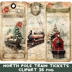 Ephemera Tickets Clipart Bundle 36 PNG Scrapbooking Vintage North Pole ...