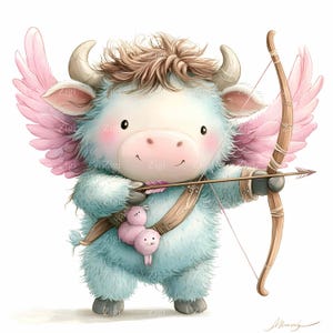 24 JPEG Cute Cupid Highland Cow Clipart JPEG Adorable Pink Cow With ...