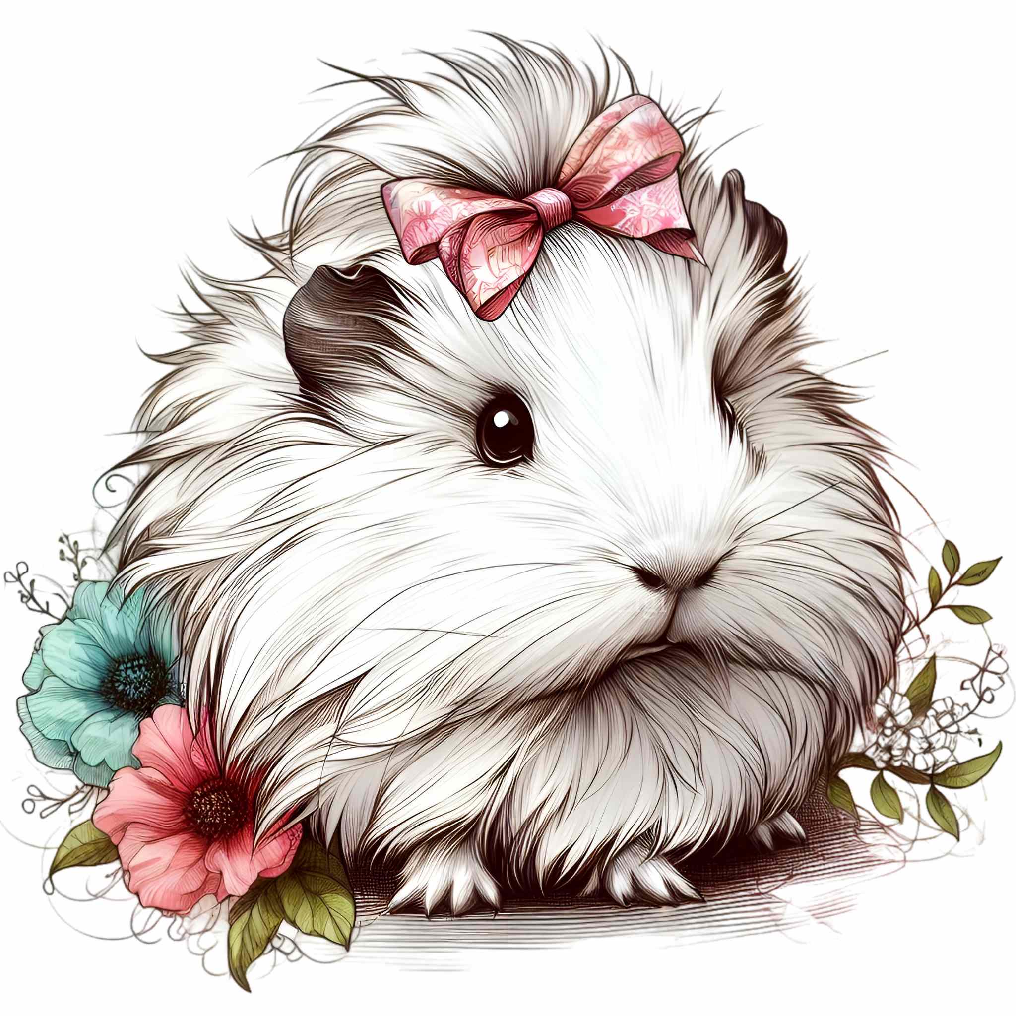 15 PNG Floral Animal Clipart – Guinea Pig With Bow PNG – Cute Pet ...