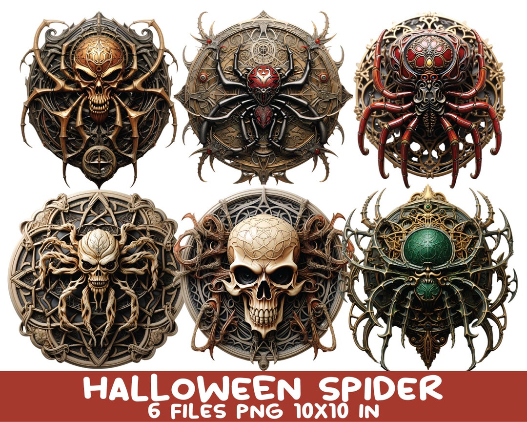 3D Halloween Spider Clipart PNG Bundle Skull Printable - Etsy
