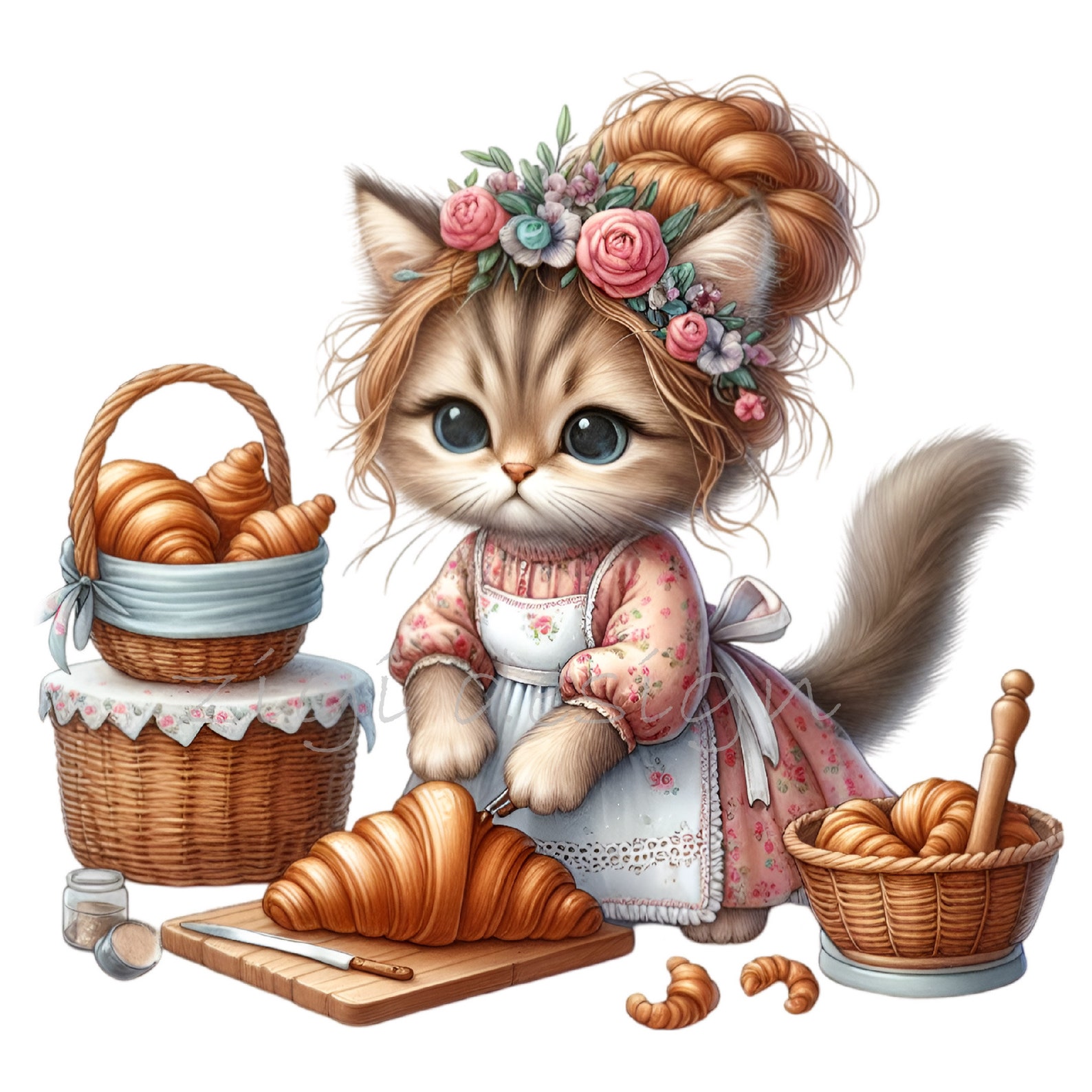 Baker Kitten Clipart With Cupcakes Adorable Cat Illustration 15 PNG ...