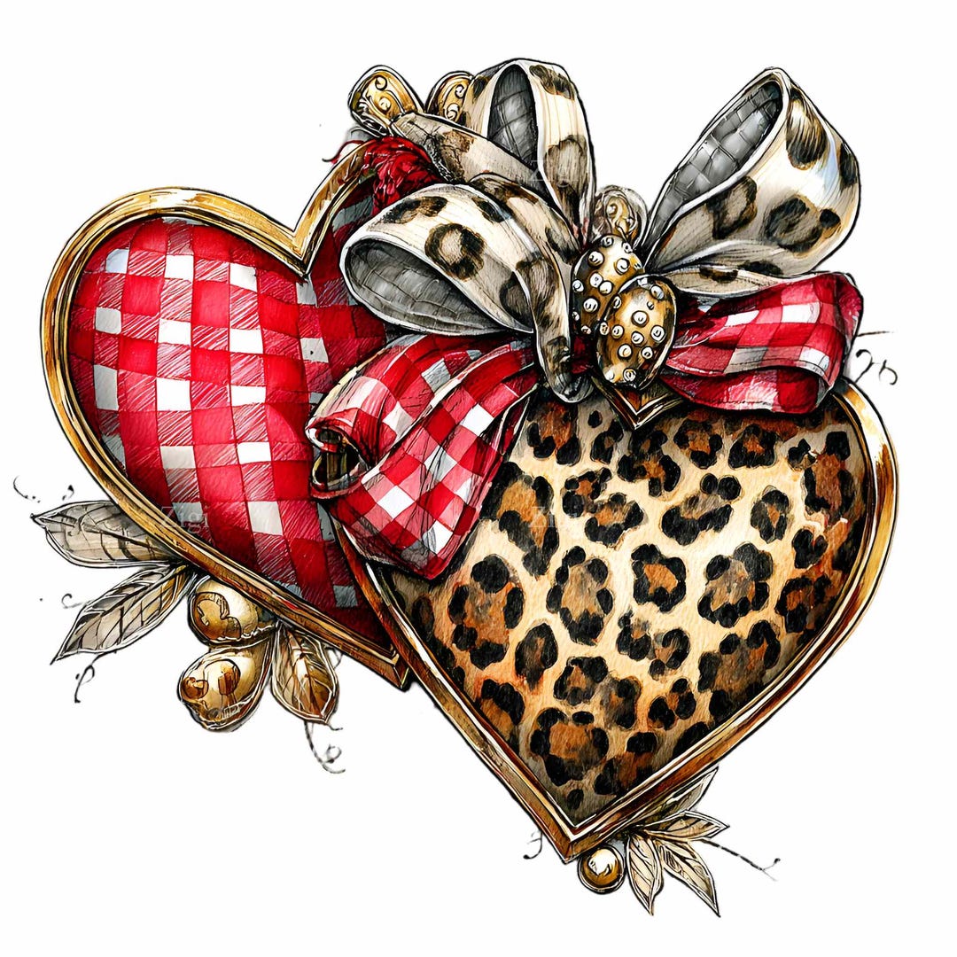 15 PNG Leopard Heart Clipart – Red Check Bow PNG for Sublimation ...