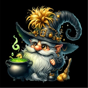 Magical Wizard Gnome Clipart 15 PNG Whimsical Halloween Gnome With ...